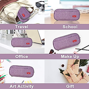 Vnieetsr Large Pencil Case Big Capacity Pencil Bag Large Storage Pouch 3 Compartments Desk Organizer Marker Pen Case Simple Stationery Bag Pencil Holder (Purple)