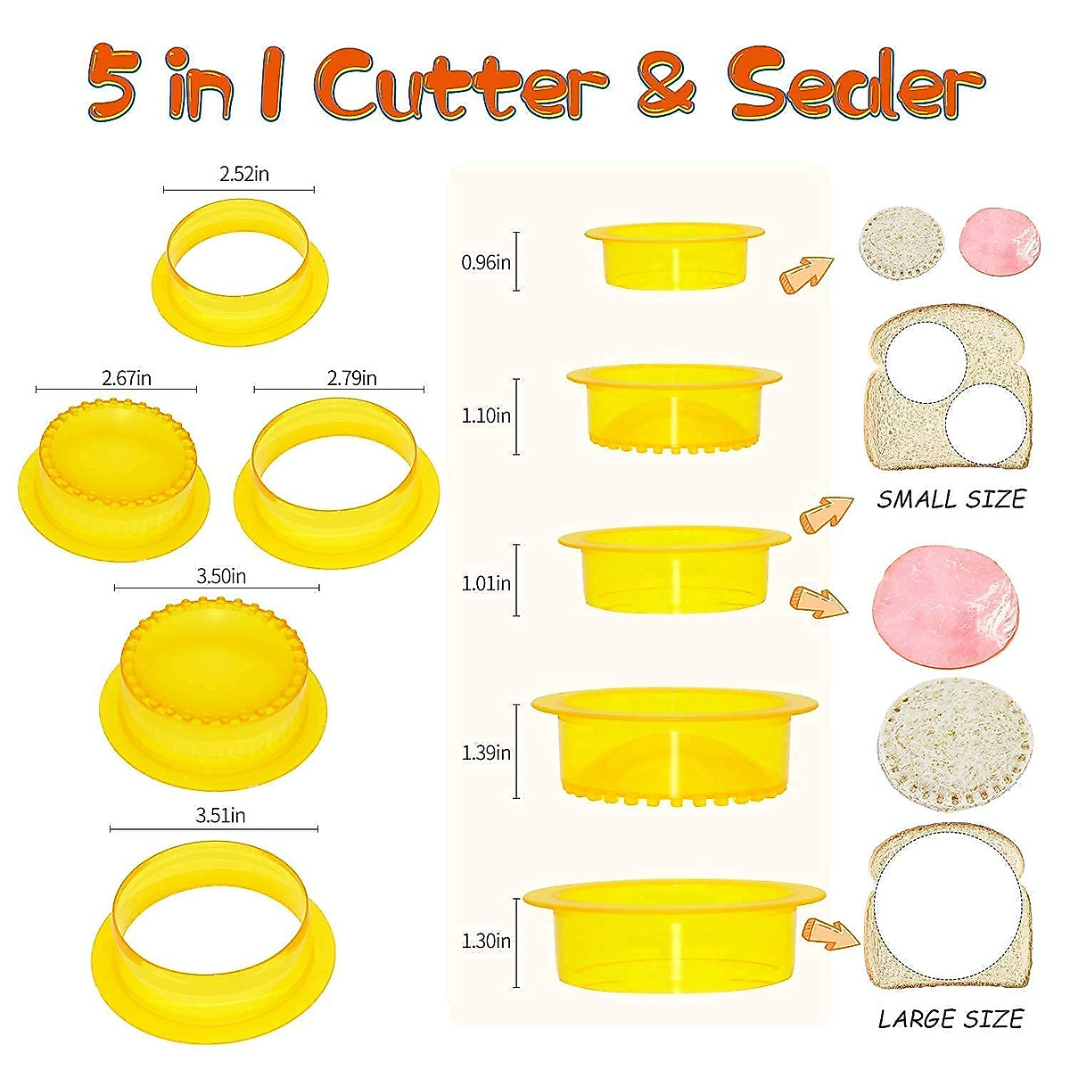 Sandwich Cutter and Sealer, 10 PCS Decruster Sandwich Maker for Kids, Bread Sandwich Decruster Pancake Maker DIY Cookie Cutter for Boys and Girls Lunch Lunchbox and Bento Box(Red & Yellow)