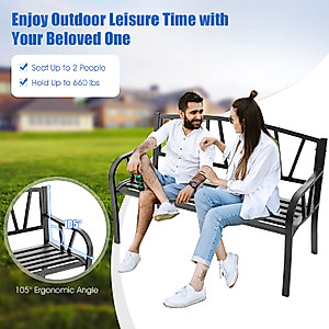 Giantex Garden Bench for Outside 50 Inch - Outdoor Bench with Metal Frame, Patio Metal Bench with Backrest, Armrests and Slatted Seat for Park, Porch, Backyard, 660 lbs Max Load, Black