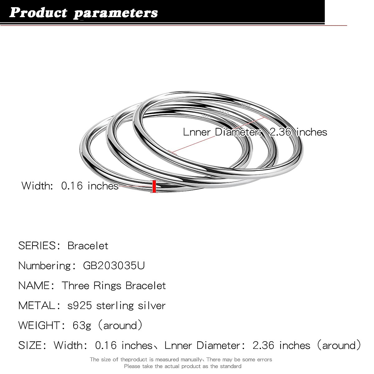 H&Beautimer Solid 925 Sterling Silver Italian Handmade Minimalist 4MM Bracelet for Women's Charm Jewelry 60-65MM Bangle 1/2/3 Set Birthday Gift (3set, 60MM)