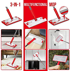 Almcmy Dry Sweeping Mop,Microfiber Flat Mop with 2 Washable Mop Pads & 30 Pieces Non-Woven Cleaning Cloth,Professional Dry & Wet Dust Mop for Hardwood Laminate Tile Ceramic Marble Floors