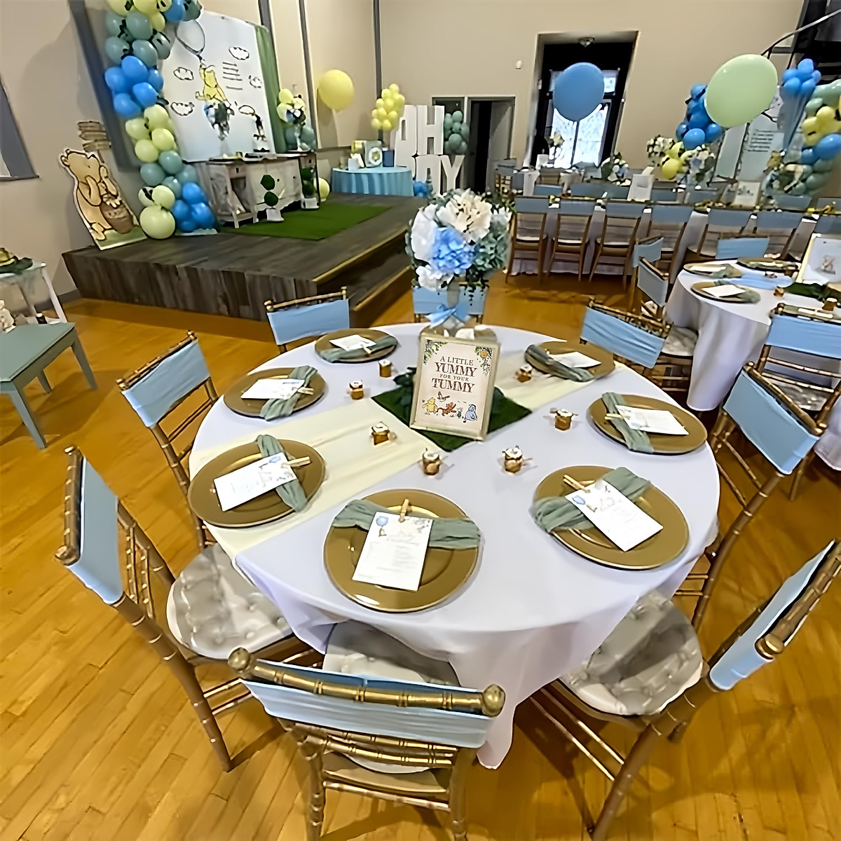 4PCS Winnie Table Sign Centerpieces A Little Yummy for Your Tummy for Baby Shower Decorations Pooh Birthday Decorations Welcome Baby Party Supplies(8x10in)