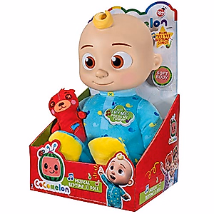 CoComelon Official Musical Bedtime JJ Doll, Soft Plush Body – Press Tummy and JJ sings clips from ‘Yes, Yes, Bedtime Song,’ – Includes Feature Plush and Small Pillow Plush Teddy Bear – Toys for Babies