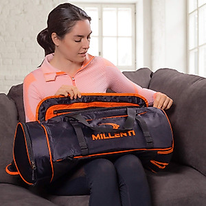 Millenti Sports Duffle Bag for Women Men - Weekender Travel Backpack 40l Gym Bag w/Shoe Compartment - Lacrosse Duffle Bag, Soccer Bag, Basketball, Volleyball, Football, DB-BLK/ORANGE