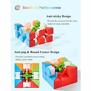 ROXENDA Speed Cube Set, Magic Cube Set of 2x2x2 3x3x3 Pyramid Cube Smooth Puzzle Cube (Stickerless)