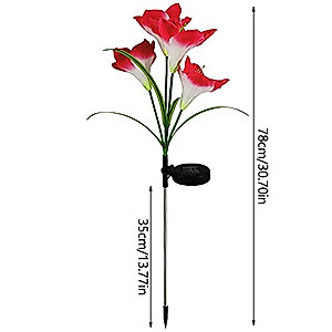 Solar Garden Flower Stake Light for Patio Lawn Pathway Outdoor, Lily Stake Lights, Spring Summer Outside Fairies Garden Accessories Decoration, Waterproof (Red)
