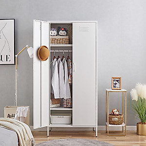 iCHENGGD Metal Wardrobe Cabinet with Doors and 2 Adjustable Shelves,Metal Armoire Wardrobe Closet with Hanging Rod, Tall Bedroom Armoires Storage Cabinet(72.8" H Closet Cabinet)