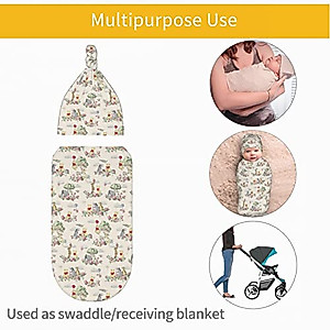 Baby Swaddle Blanket Nursery Wrap Newborn Receiving Blanket with Beanie Set，Soft Stretchy Baby Swaddling Blankets Infant Swaddle Sack for Baby Boy & Girl Gifts