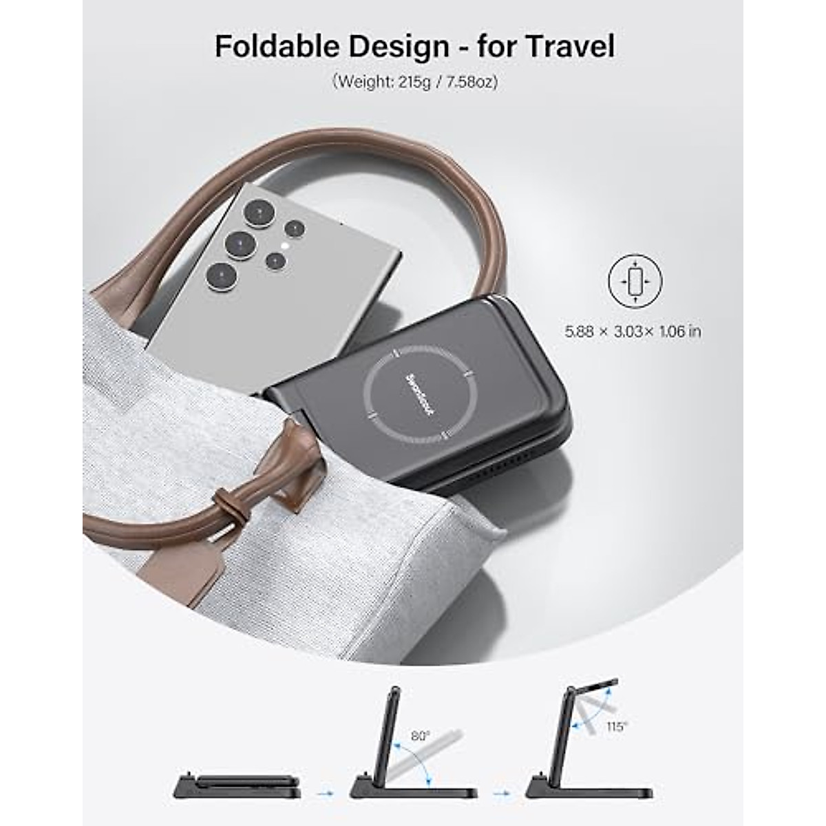 SwanScout Charging Station for Samsung S24 Ultra, SwanScout 703S, Wireless Charger for Samsung S24+/S24/S23 Ultra/S23/S22/Note 20, Galaxy Watch 6/6 Classic/5/4, Galaxy Buds 2 Pro/Pro (for Travel)