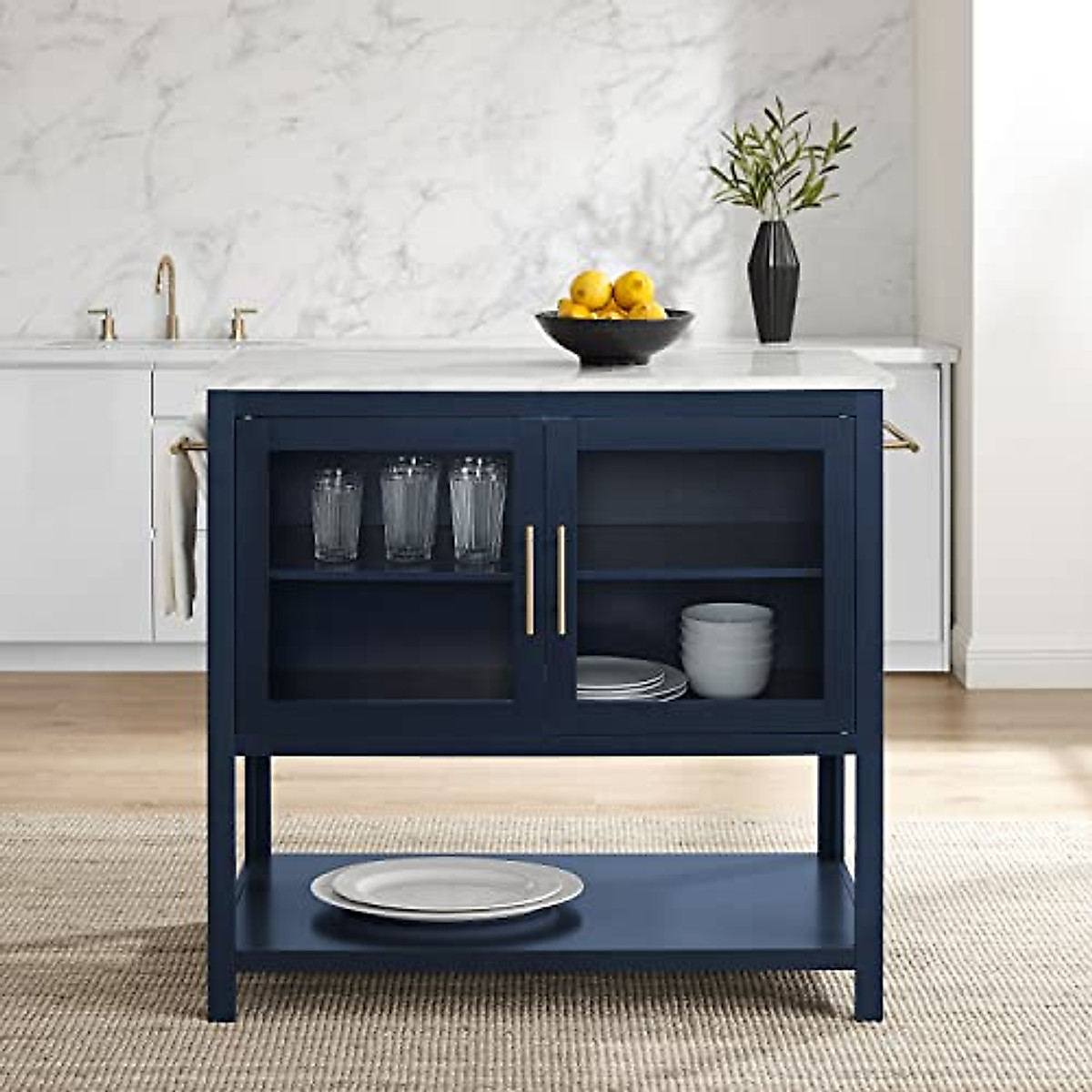 Crosley Furniture Katrina Kitchen Island with Faux Marble Top, Navy