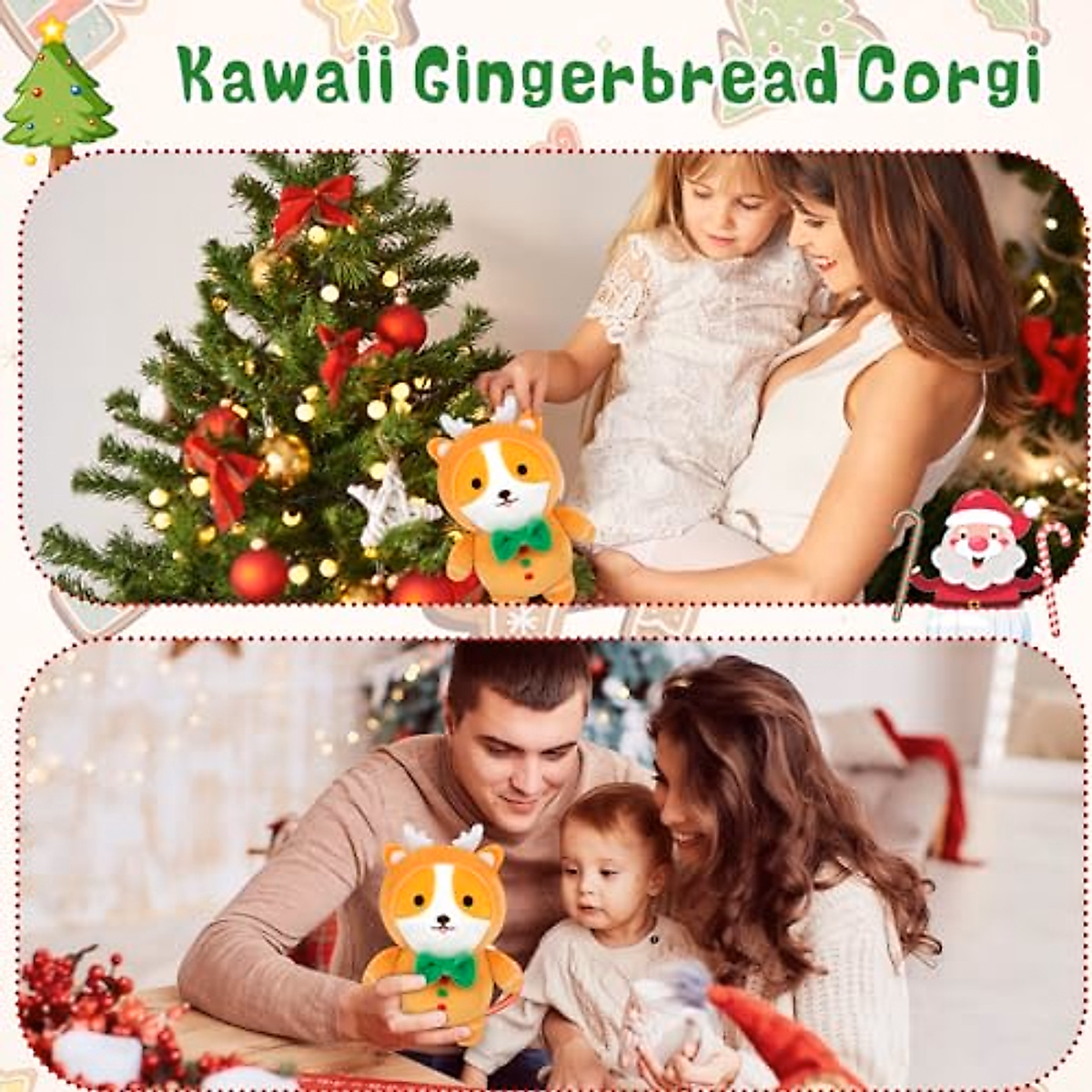 Leokawin Corgi Stuffed Animal Dog Plush Toy, 8" Cute Gingerbread Corgi Plush Doll, Kawaii Corgi in Gingerbread Plushie, Dog Plush Doll Gift for Kids