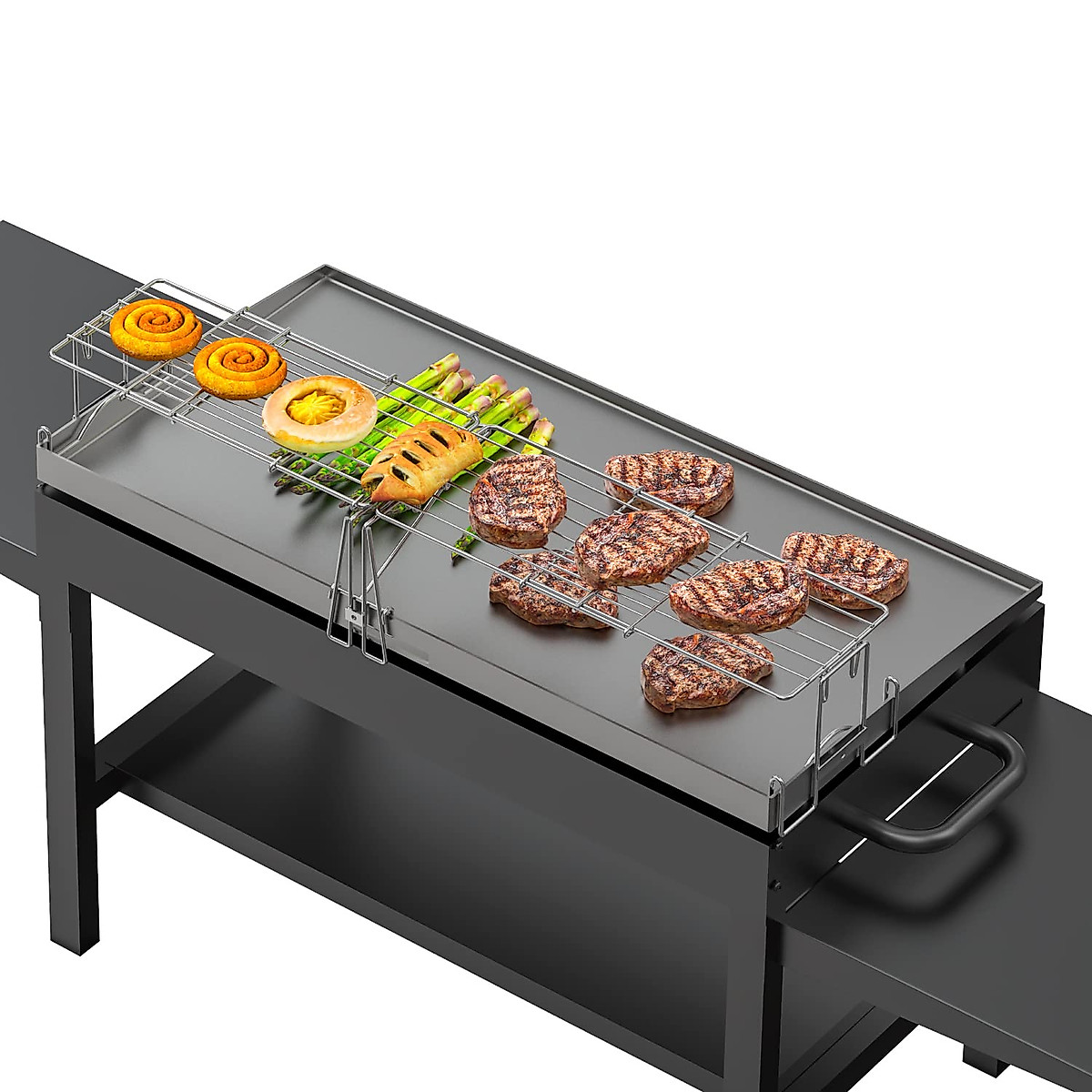BMMXBI Universal Griddle BBQ Warming Rack for Blackstone Griddle Accessories 17/22/28/36 Inch, Parts for CharBroil 19952085 Blue Rhino Razor Griddle Pit Boss PB336GS, 2"~45" L Grill Rack
