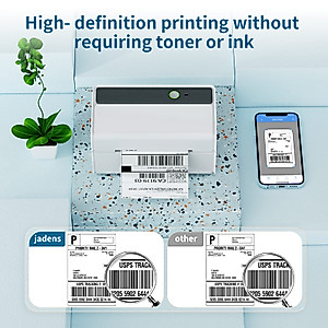 JADENS Bluetooth Thermal Label Printer -Wireless Shipping Label Printer for Small Businesses & Package, USPS, Etsy, Amazon, Compatible with iPhone, Windows, Android, 4x6, Label Maker, White