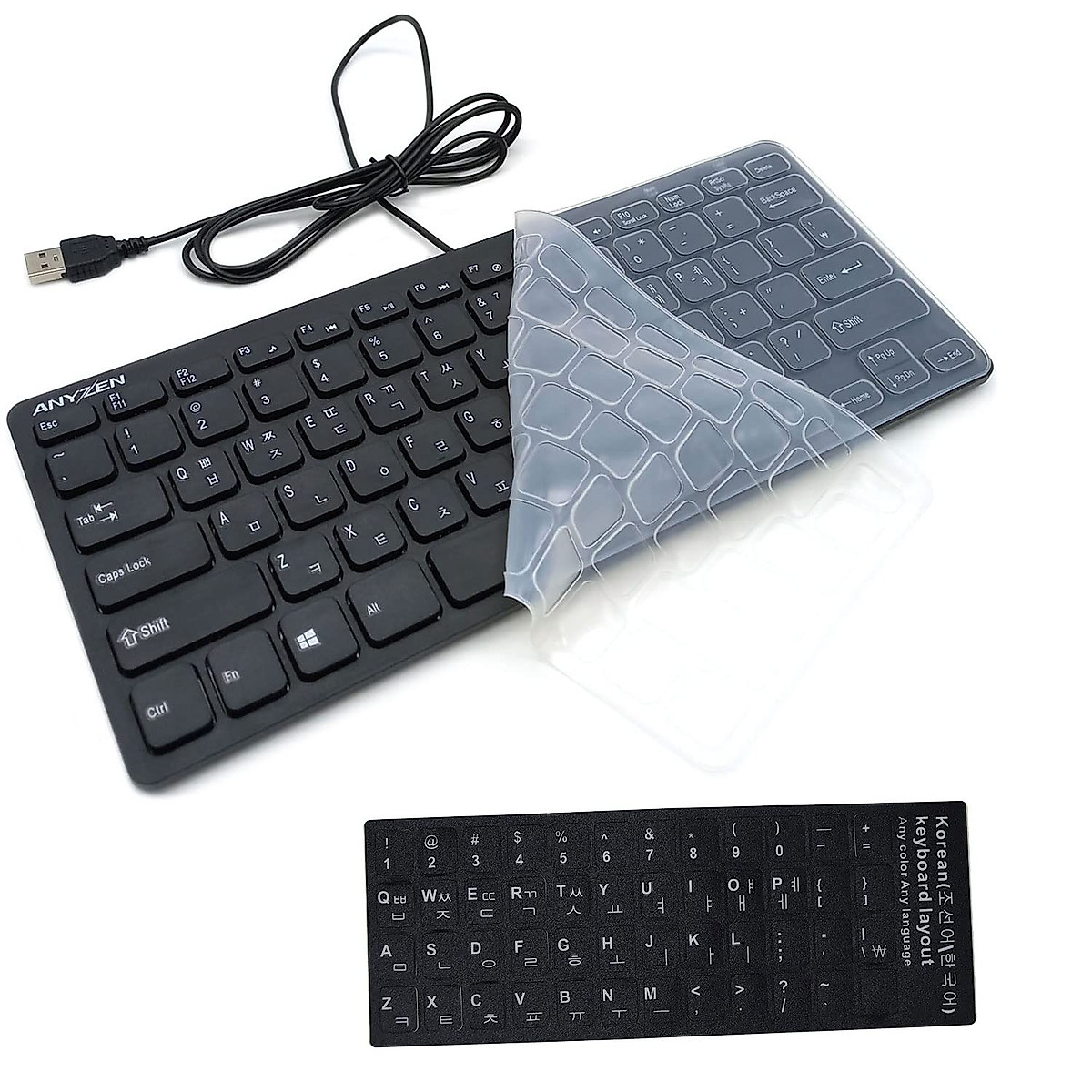 GARASANI Mini Wired Keyboard(Korean-English) Ultra Thin and Light Portable 78 Keys USB Desktop, Laptop, Windows 7/8/10, Keyboard Protection Skin, Korean Keyboard Stickers Included