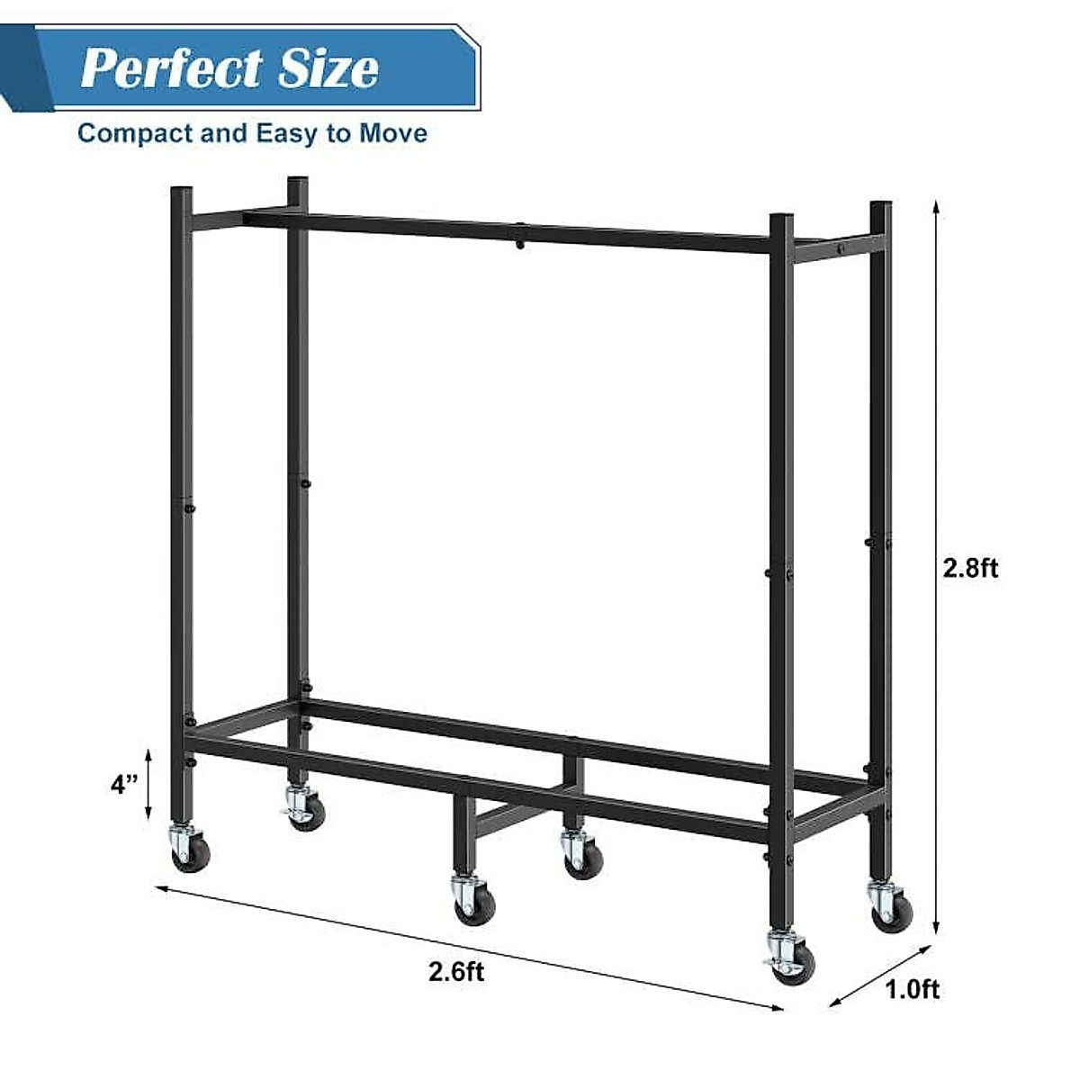 2.6ft Outdoor Indoor Firewood Rack Holder for Fireplace Wood Storage, Firewood Holder with Wheels, Heavy Duty Logs Stand Stacker Holder for Fireplace Metal Lumber Storage Carrier Organizer