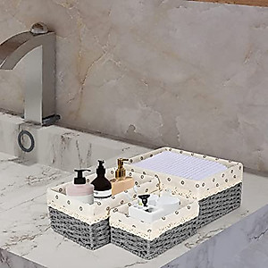 Storage Baskets for Shelves, Stackable Woven Baskets for Storage Set of 3 Handmade Imitation Wicker Baskets for Organizing with Removable Cotton Liner for Toilet Countertop Bedroom Livingroom Office Rectangle Decorative Storage Bins (Grey)