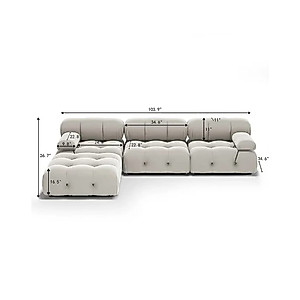 FANCUF Moderns Velvet Cushioned Combination Sofa - Beige/Orange(D)