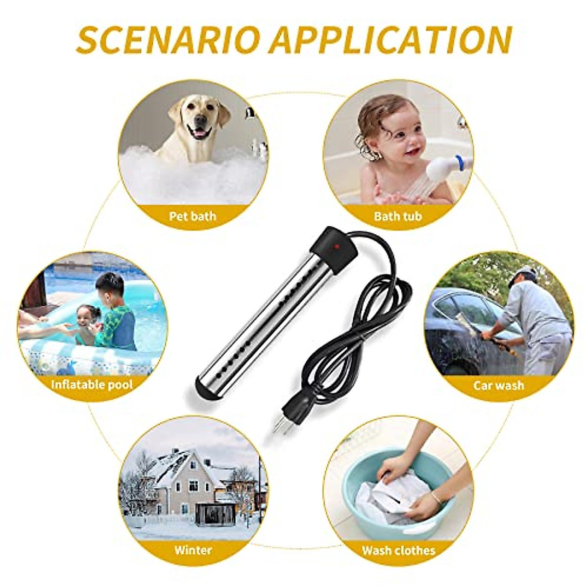 2000W Immersion Water Heater,LISTENJIALE Submersible Water Heater with 304 SS Guard,Bucket Heater with LCD Thermometer Heat 5 Gallons of Water in Minutes,Immersion Water Heater for Bathtub