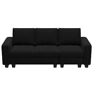 Belffin Velvet Modular Sofa Couch 3 Seater Sofa Couch for Living Room Black