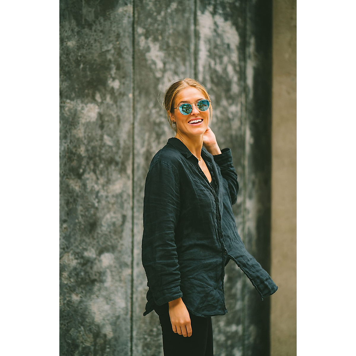 Revo Sunglasses Quinn: Women's Polarized Crystal Glass Lens with Round Frame, Crystal Frame with Revo H2O Blue Lens