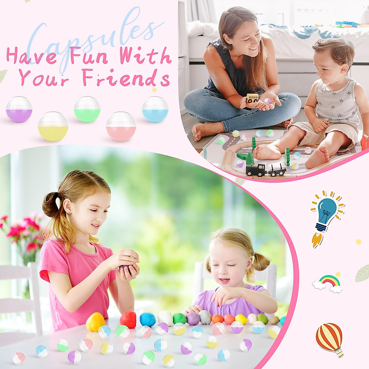 Libima 300 Pcs Gumball Machine Capsules Round Capsules 1.1" 1.25" Vending Machine Capsules Empty Clear Balls Toys Small Gumball Containers for Surprise Prize Party Favor (Sweet Color)