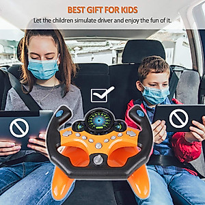 Coherny Steering Wheel Toy Driving Controller Portable Driving Copilot Toy Educational Sounding Toy Gift Driving Wheel with Music for Kids (Orange)