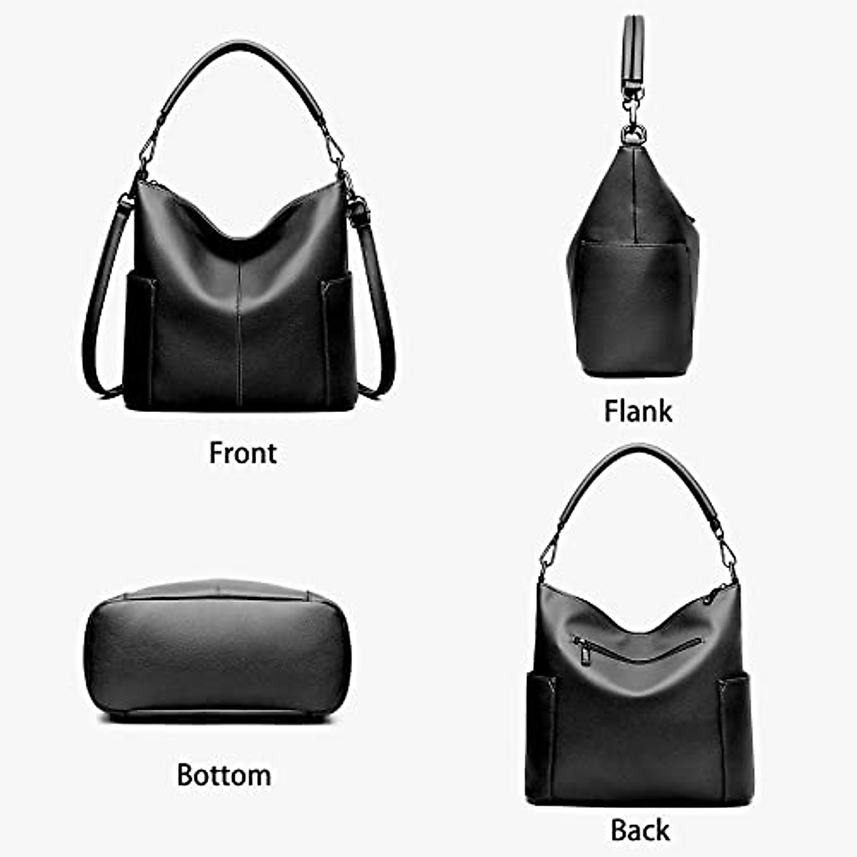 TarsaMult Hobo Bags for Women Soft Faux Leather Shoulder Crossbody Ladies Purses and Handbags Fashion Large Bucket Tote Bag(6073 Black)