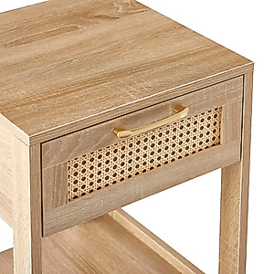 Meihua Rattan Nightstand, Boho Side Table with Handmade Rattan Decorated Drawer, Modern End Table for Bedroom, Living Room.