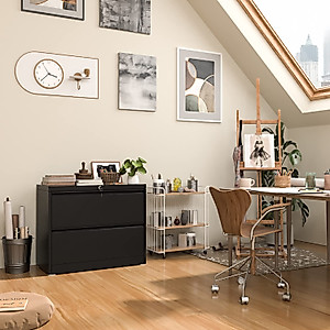 INTERGREAT Lateral File Cabinet 2 Drawer, Metal Filing Cabinet with Lock for Legal/Letter A4 Size, Locking Black File Cabinet for Home Office