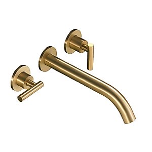 indare Wall Mount Tub Filler， Brass High Flow Tub Filler Brushed Gold Roman Tub Faucet， Bathtub Faucets with 2 Handles， Long Spout Reach