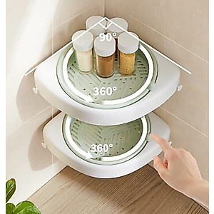 Feilifan Corner Shower Caddy, Plastic 360 Rotating Shower Organizer with Hooks, Bathroom Adhesive Shelf for Shower, Waterproof Shower Shelves for Washroom Toilet Kitchen, Max Hold 15 lbs, White