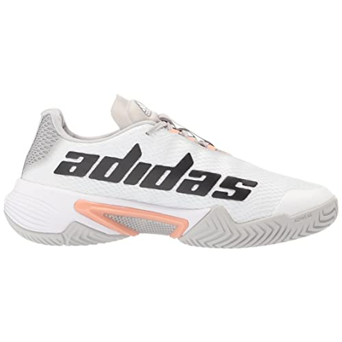 adidas Women's Barricade 12 Tennis Shoe, White/Silver Metallic/Ambient Blush, 8