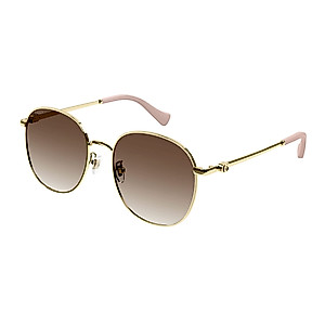 Gucci Women's Mini Running Metal Round Sunglasses, Gold/Gold/Brown, One Size