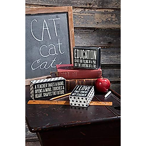 Primitives by Kathy 21495 Polka Dot Trimmed Box Sign, 3" x 6", A Teacher Shapes the Future