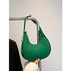 Verdusa Women's Crocodile Embossed Felt Faux Leather Shoulder Hobo Bag Green One Size