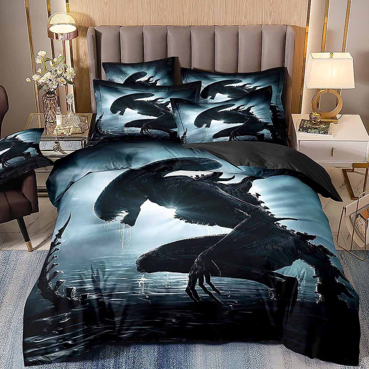 ChliEarime Hecate Alien Sci-Fi Monster Cover Bedding Set 3D for Boys Full Size - Microfiber Duvet Cover Set with 2 Pillow Shams