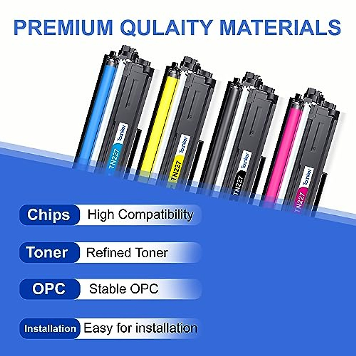 Tounker TN227BK/C/M/Y High Yield Toner Cartridges 4 Pack Compatible Replacement for TN227 TN227BK TN-227 TN223 TN223BK for HL-L3290CDW MFC-L3770CDW HL-L3210CW HL-L3270CDW MFC-L3710CW Printer