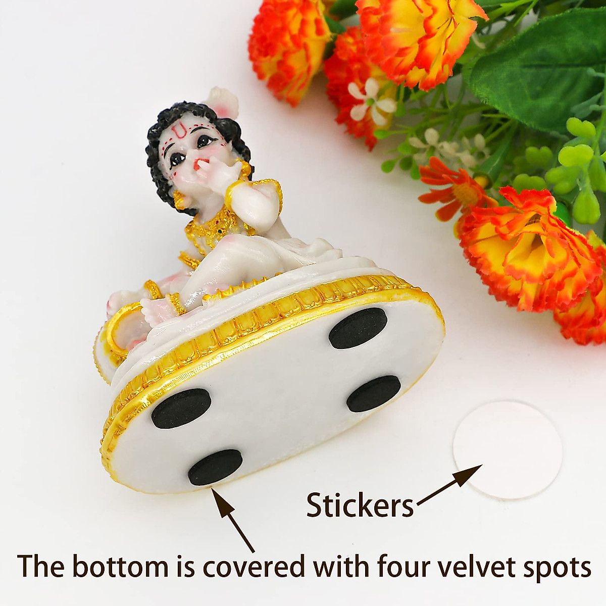 Indian God Baby Krishna Statue - 4.1" H Handmade Hindu Idol Krishna Figurine for Car Dashboard India Home Office Mandir Temple Pooja Item Murti Puja Product Diwali Gifts