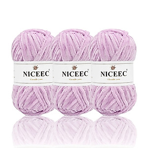 NICEEC 3 Skeins Soft Chenille Yarn Blanket Yarn for Knitting Fancy Yarn for Crochet Weaving DIY Craft Total Length 3×85m (3×93yds, 3×50g)_Purple