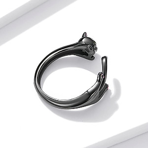 WKLQLQ Cat Rings Women Sterling Silver Adjustable Black Ring Cute Cat Ring Black Cat Ring a Gift for Cat Lovers