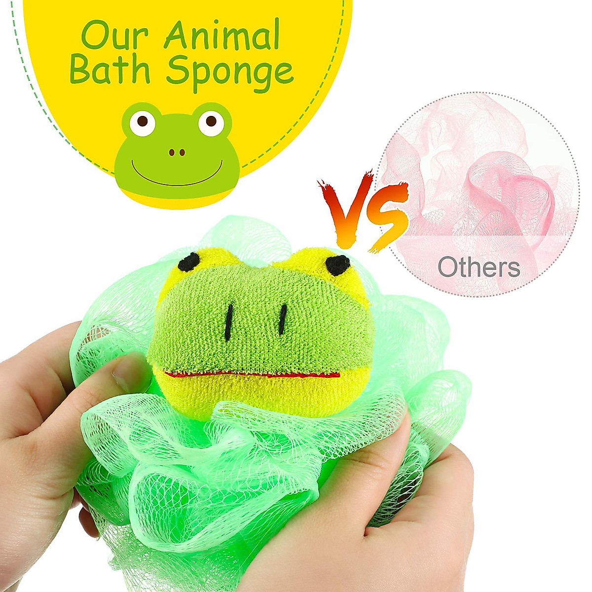 4 Pieces Animal Bath Sponge Cute Shower Sponge Colorful Cartoon Body Scrubber Balls Animal Pouf Loofahs Mesh with 4 Pieces Transparent Adhesive Hooks for Kids Adults Gifts