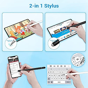 Stylus pens for ipad Touch Screens - Capacitive Stylus for ipad 2 in 1 Disc/Fiber Tablet pen Stylus Pencil with Magnetic Cap for Apple/iPhone/Ipad pro/Mini/Air/Android/Microsoft/Surface White/BL 2pack