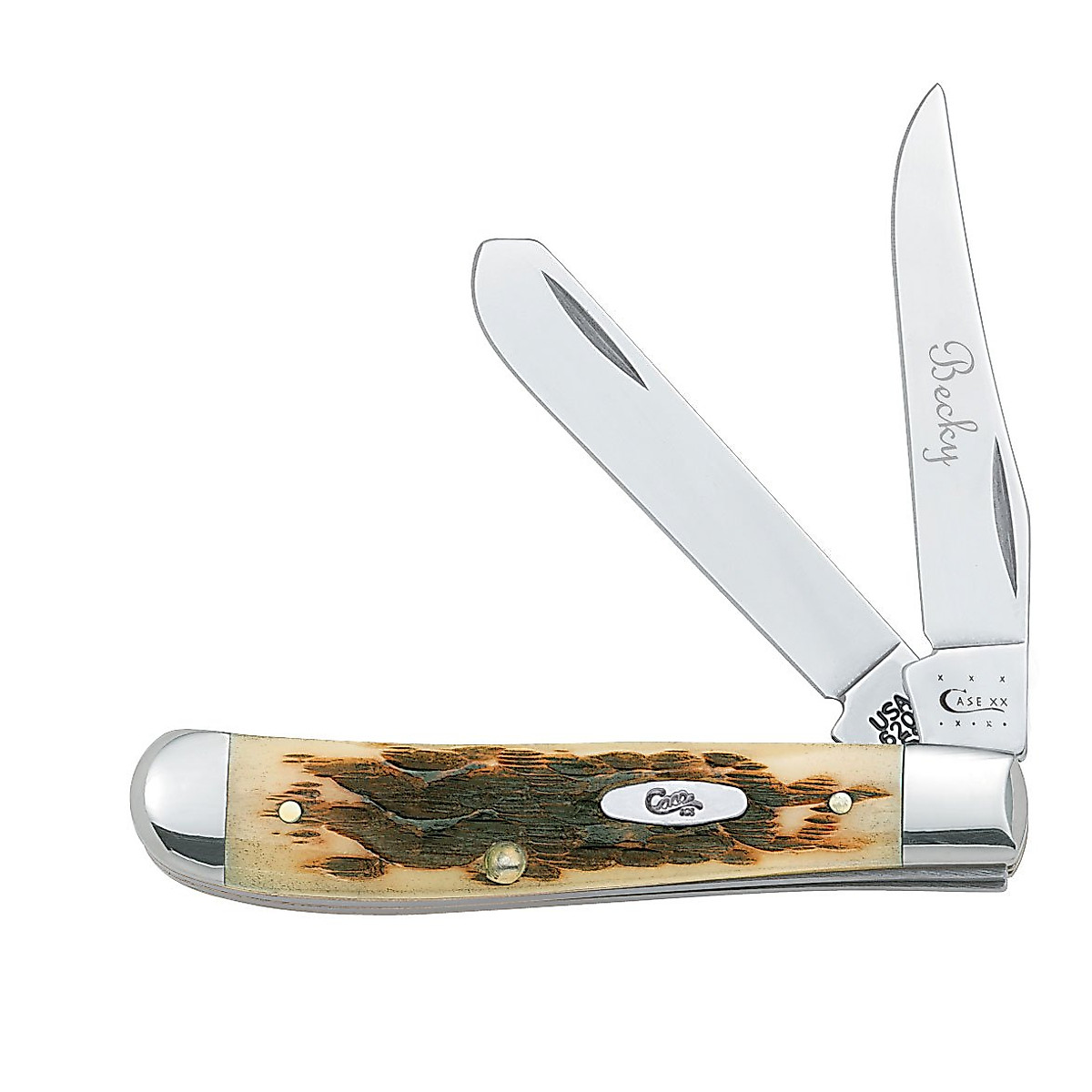 Case Personalized Amber Bone Mini Trapper Pocket Knife - Free Laser Engraving