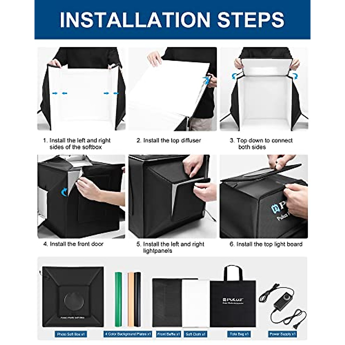 PULUZ Photo Studio Soft Box,16x16 inches Portable Light Box Photography Shooting Tent Kit with Hight CRI 480 LED Lights & 4 Color Backdrops for Product Photography