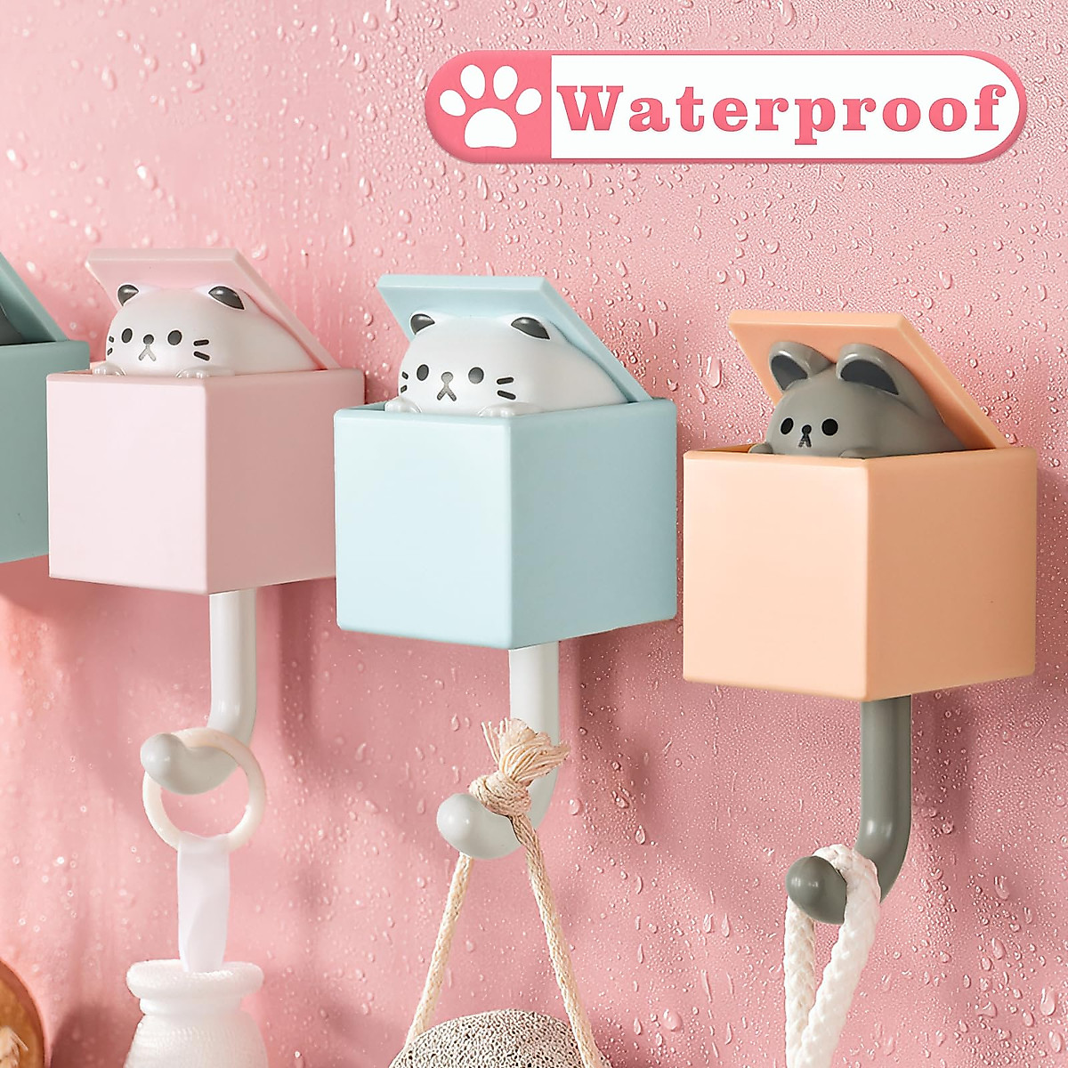 Nokiils 4 Pcs Cute Cat Key Holder, Creative Adhesive Mouse Cat Wall Hooks, Cute Room Decor Hook for Coat, Scarf Hat Towel Key Bag Wall Decoratives
