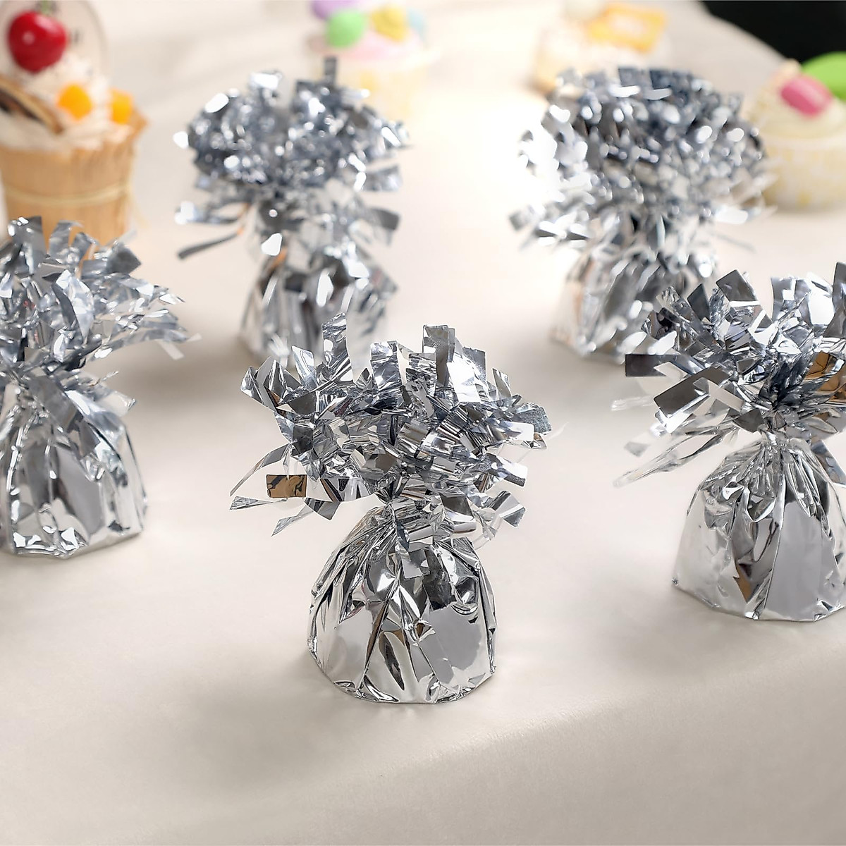 UNIQOOO 12Pcs Metallic Silver Heavy Solid Balloon Weights Pack Holder, Table Centerpiece DIY Décor for Christmas Thanksgiving Birthday Party Favors Wedding Baby Shower, Large 5 OZ 140 G. 5.5 Inch