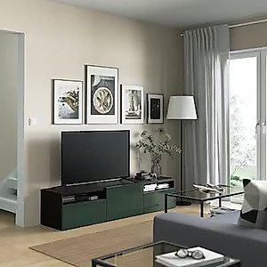 TV Unit with Drawers and Door,Black-Brown/Selsviken Dark Olive-Green, 70 7/8x16 1/2x15 3/8 "