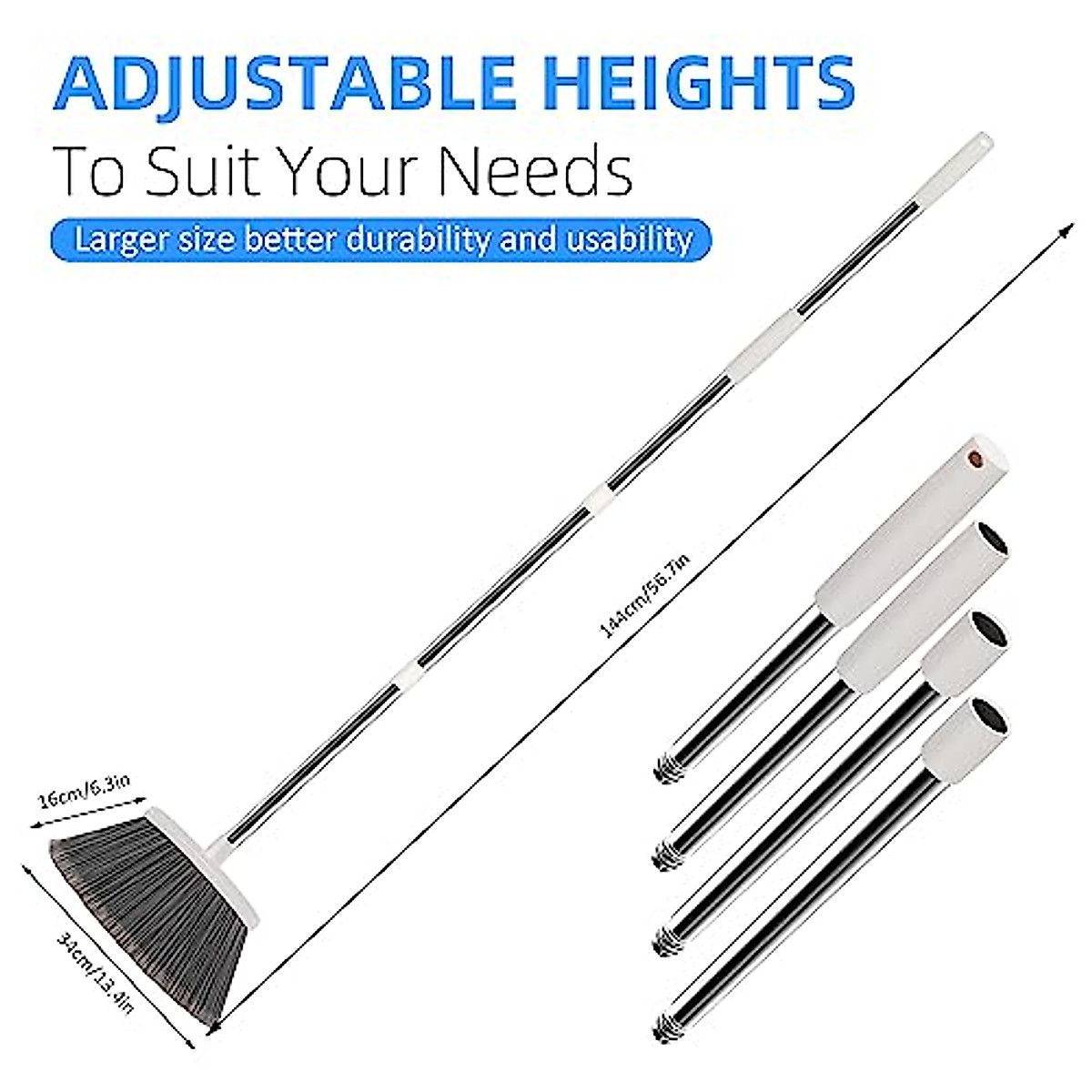 Upgraded Extra-Large Upright Broom - 56.7" Length, Gray Broom Flowering Bristles for Enhanced Indoor and Outdoor Cleaning - Stainless Steel Handle - Cleaning Solution for Home, Kitchen, and Office