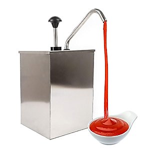 NICE CHOOSE Sauce Dispenser Pump, 4L Commercial Stainless Steel Squeeze Condiment Pump Station for Syrup Salad Dressing Ketchup Seasoning Sauce
