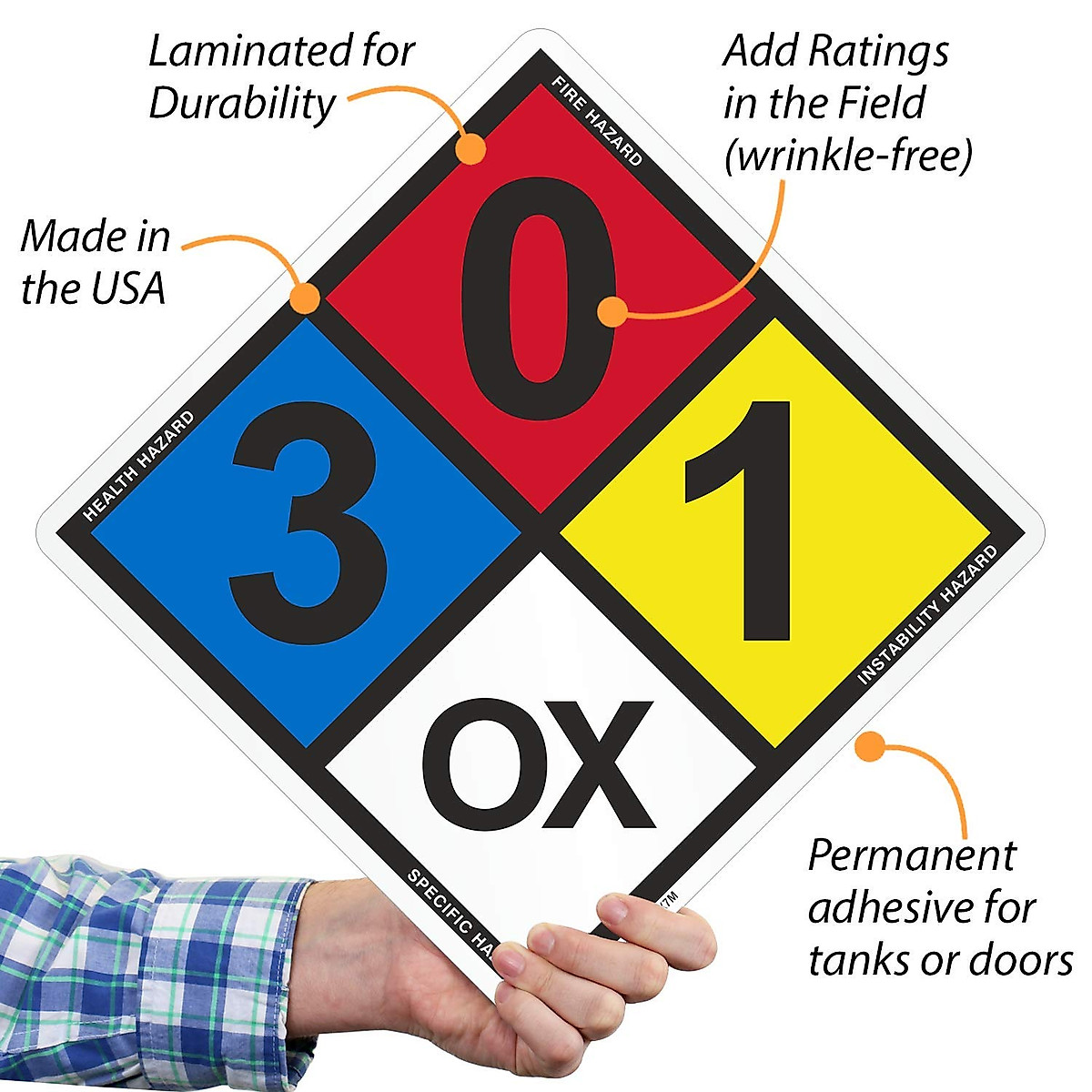 SmartSign NFPA Adhesive Label Kit (Placard, Digits & Symbols) | 17" Tall (Tip-to-Tip) Diamond Laminated Vinyl, Made in USA